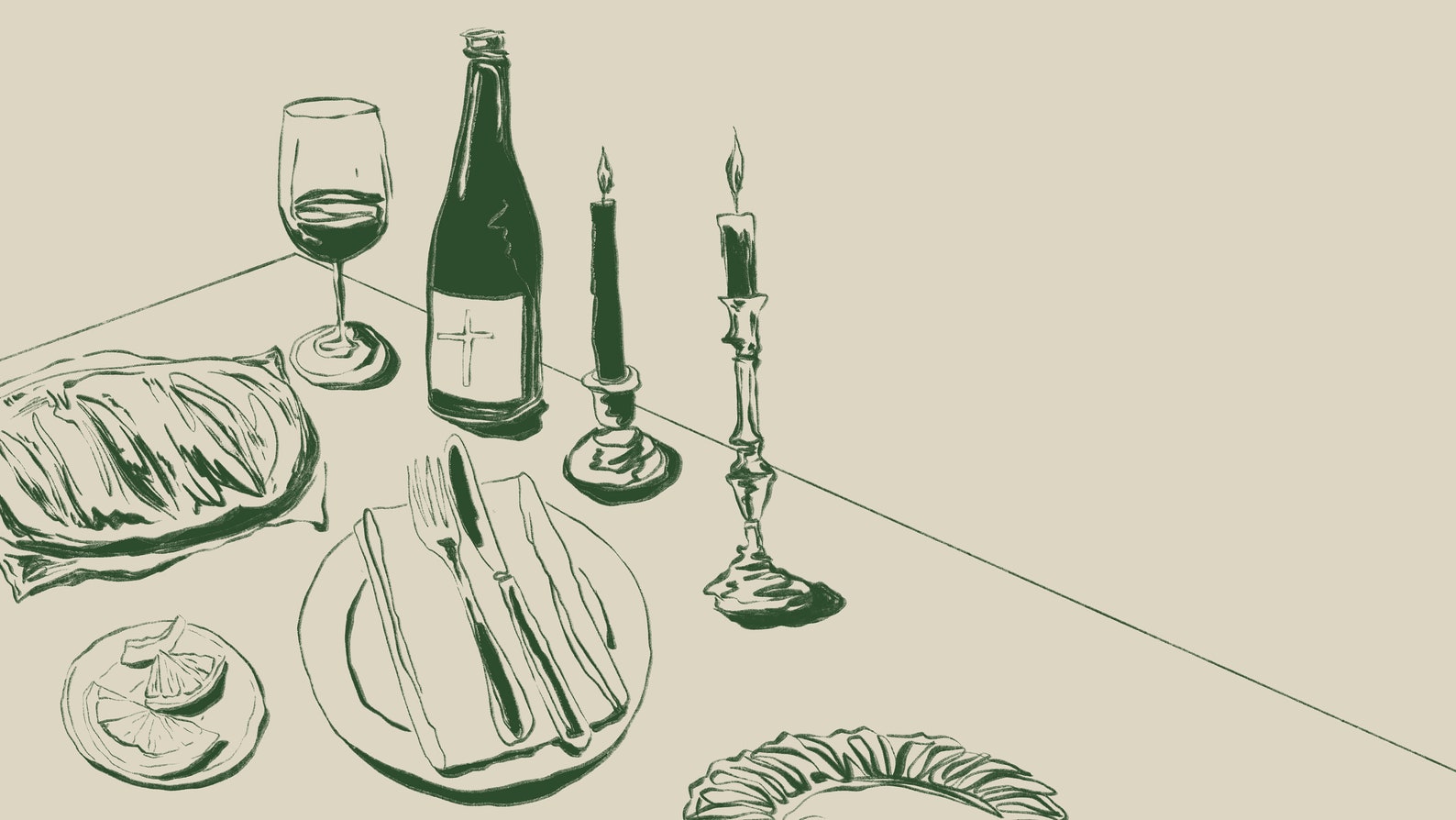 Hand Drawn French Inspired Table Setting Graphic | Bread and Wine and ...