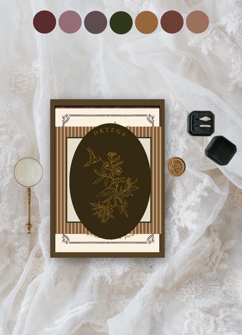 Moody Antique Garden Wedding Suite, Floral Birds & Gold Invitations ...