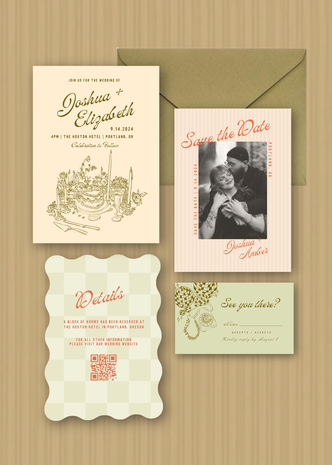 RETRO Wedding Invitation Suite | Template Bundle | Editable Canva ...