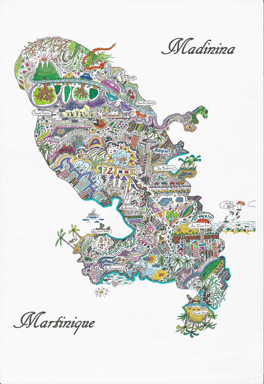 Martinique Map Drawing Original Decoration - Etsy UK