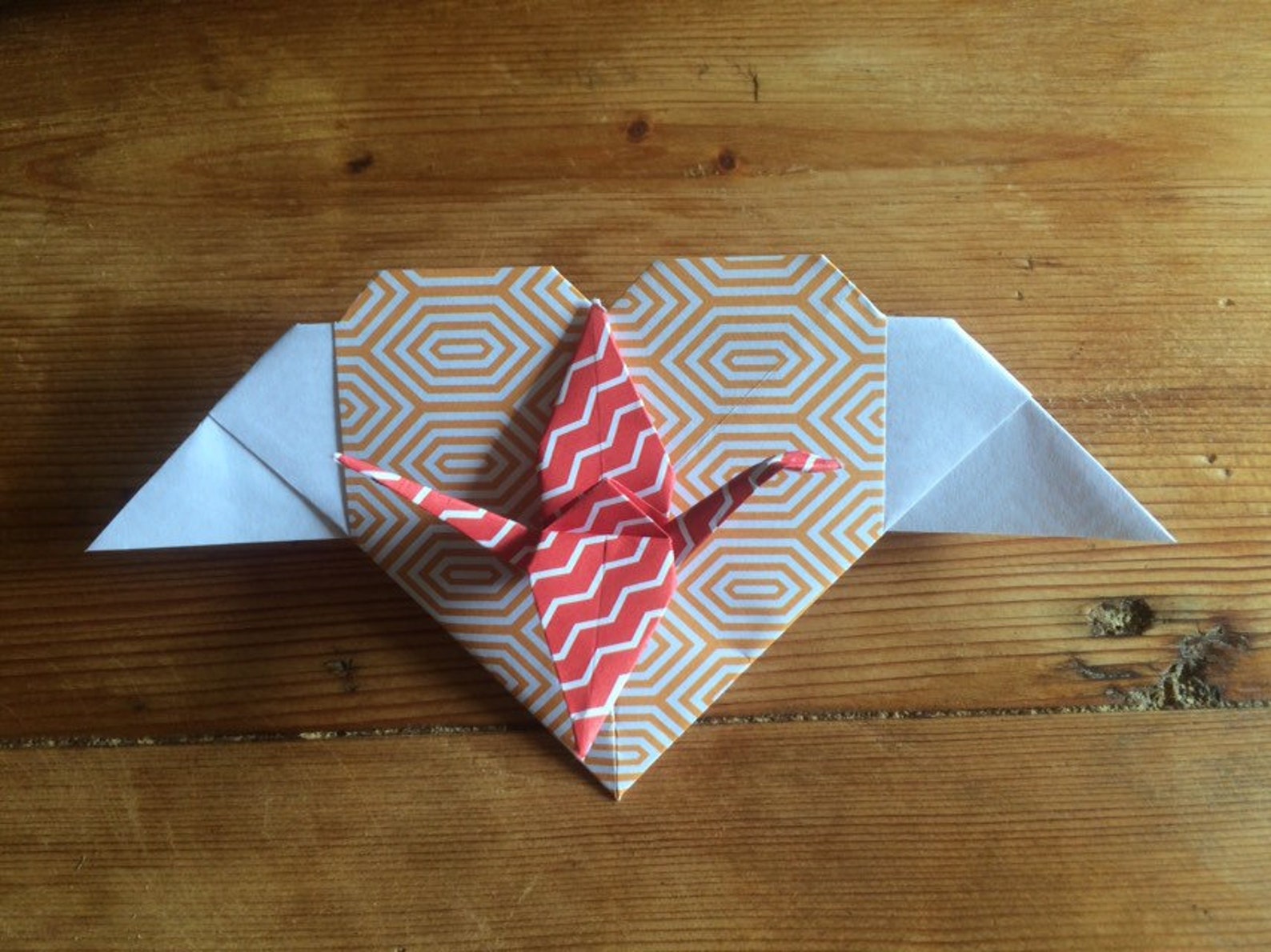Crane and Heart Origami Card Birthday Card Get Well Card - Etsy