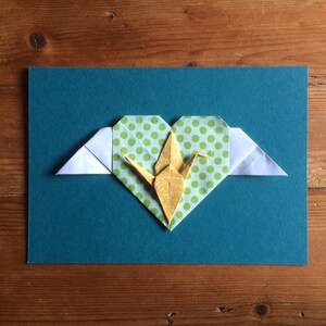 Crane and Heart Origami Card Birthday Card Get Well Card Thank You Card ...