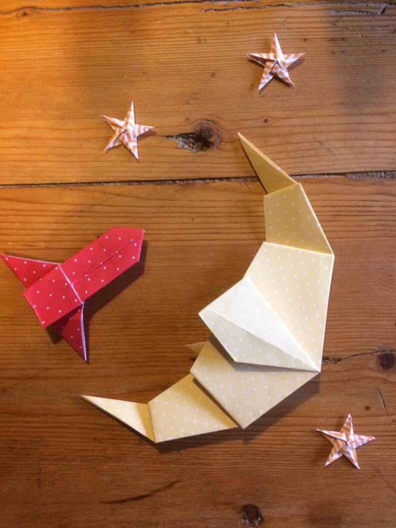 Space Exploration Origami Card Moon and Stars Origami Birthday Card ...