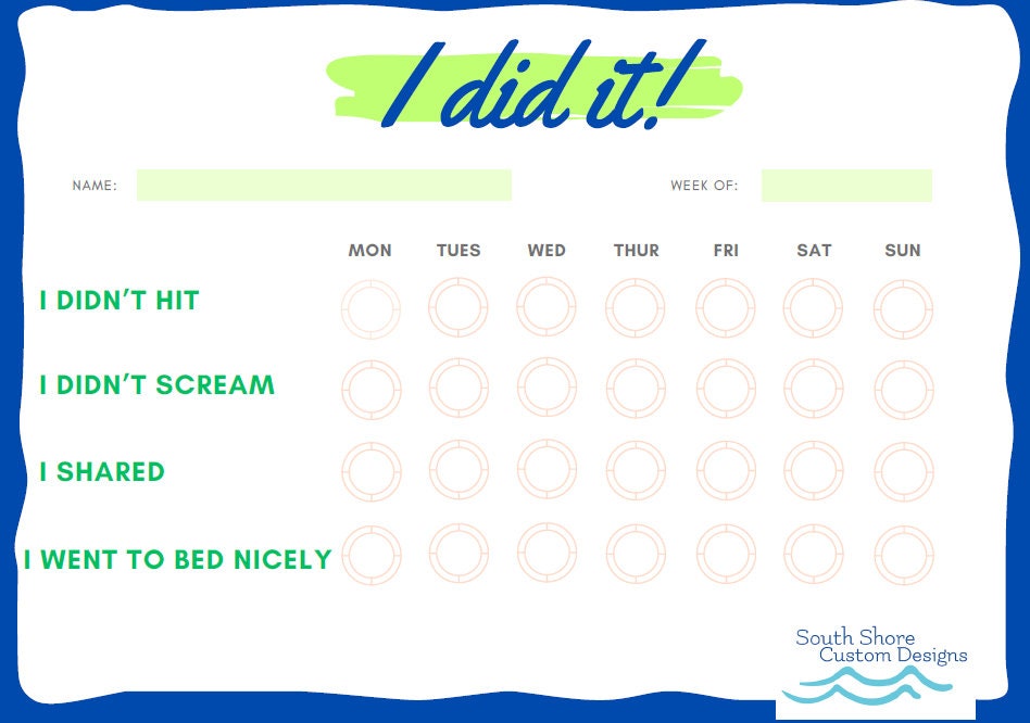 Kid's Behavior Reward Chart - I DID IT! - Etsy