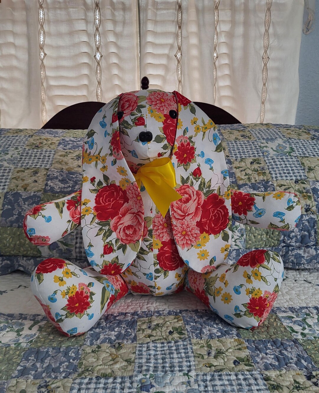 Floral Stuffed Bunny Stuffed Fabric Bunny Great for Babies Toddlers ...