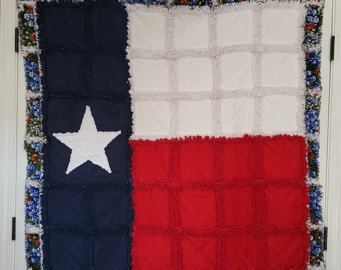 Texas Flag Rag Quilt With Bluebonnets Texas Flag Rag Quilt Texas Flag ...
