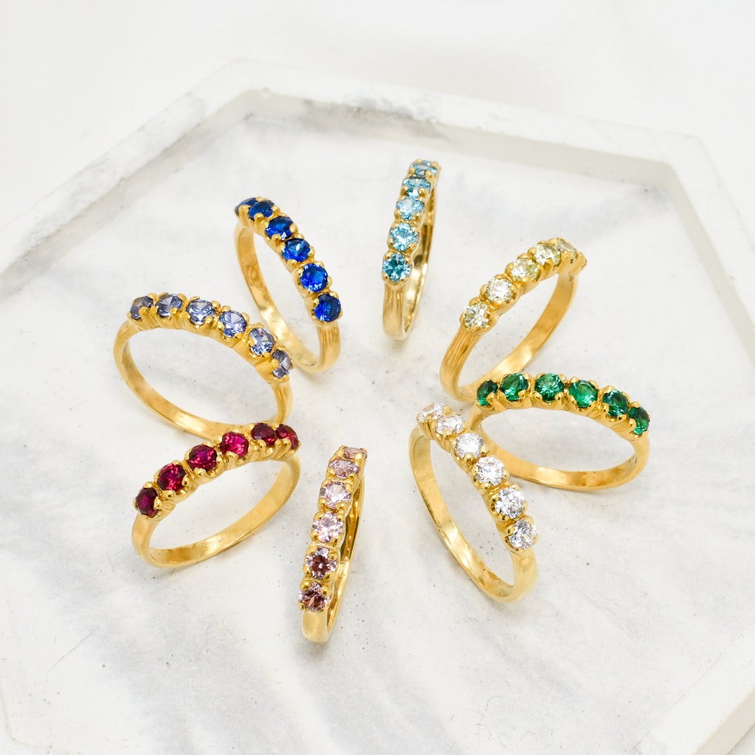 Gold Gemstone Band, Half Eternity Ring, Gemstone Band, Sparkly Band ...