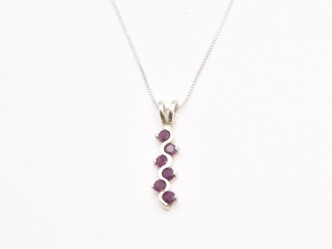 Red Bar Pendant, Natural Ruby, Vertical Necklace, Long Purple Pendant ...