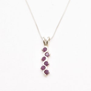 Red Bar Pendant, Natural Ruby, Vertical Necklace, Long Purple Pendant ...