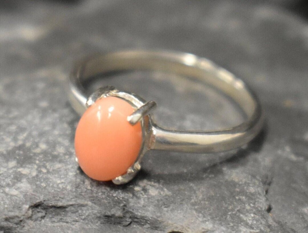 Pink Coral Ring, Coral Ring, Natural Coral, March Birthstone, Solitaire ...