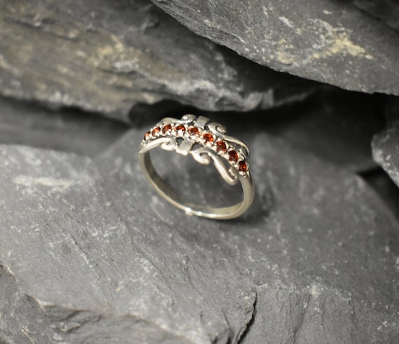 Garnet Tiara Ring Natural Garnet Crown Band January - Etsy