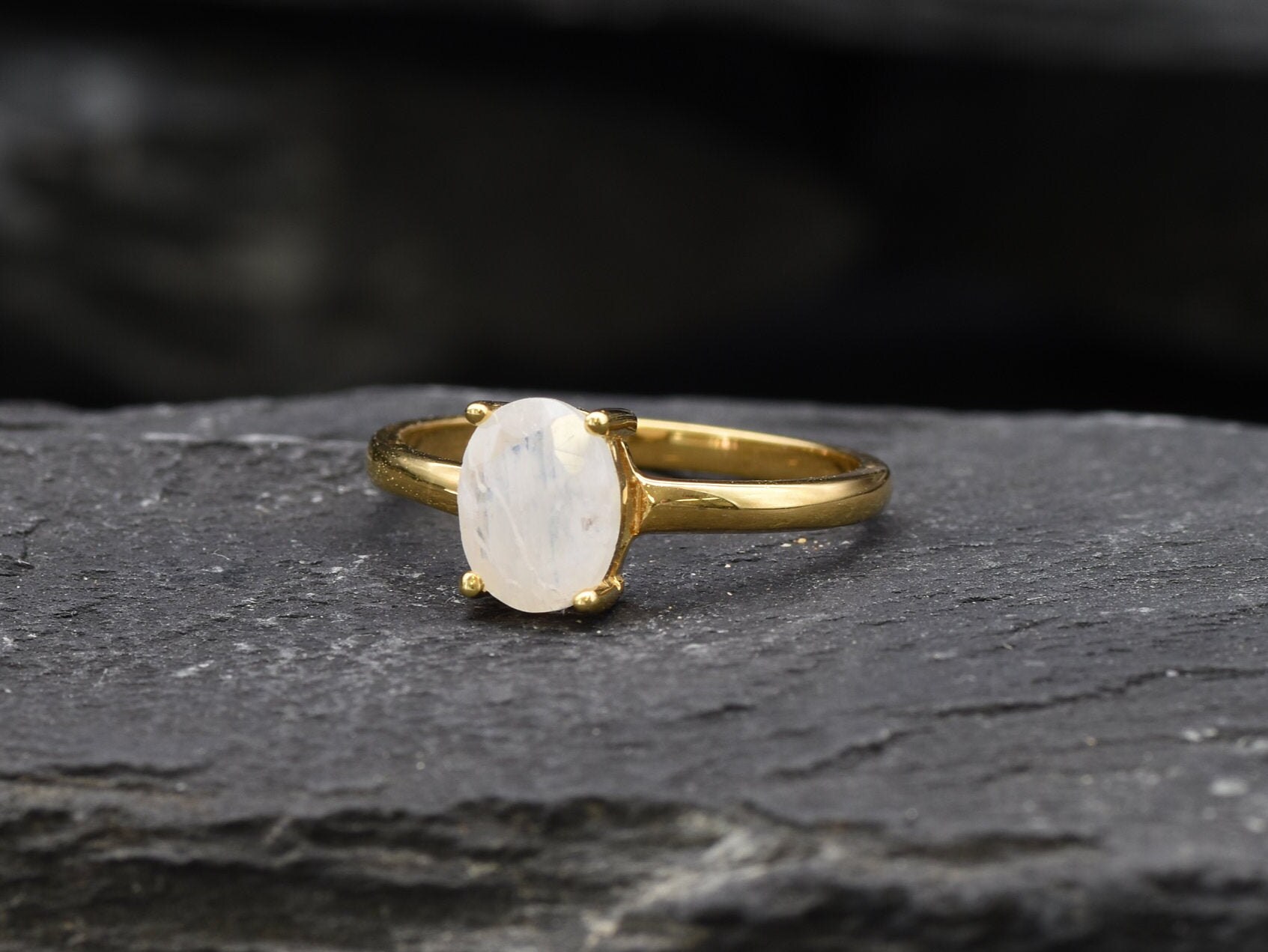 Gold Mondstein Ring Gold Solitär Ring Natürlicher Mondstein | Etsy