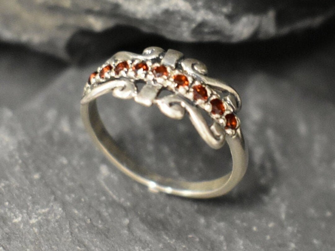 Garnet Tiara Ring Natural Garnet Crown Band January - Etsy
