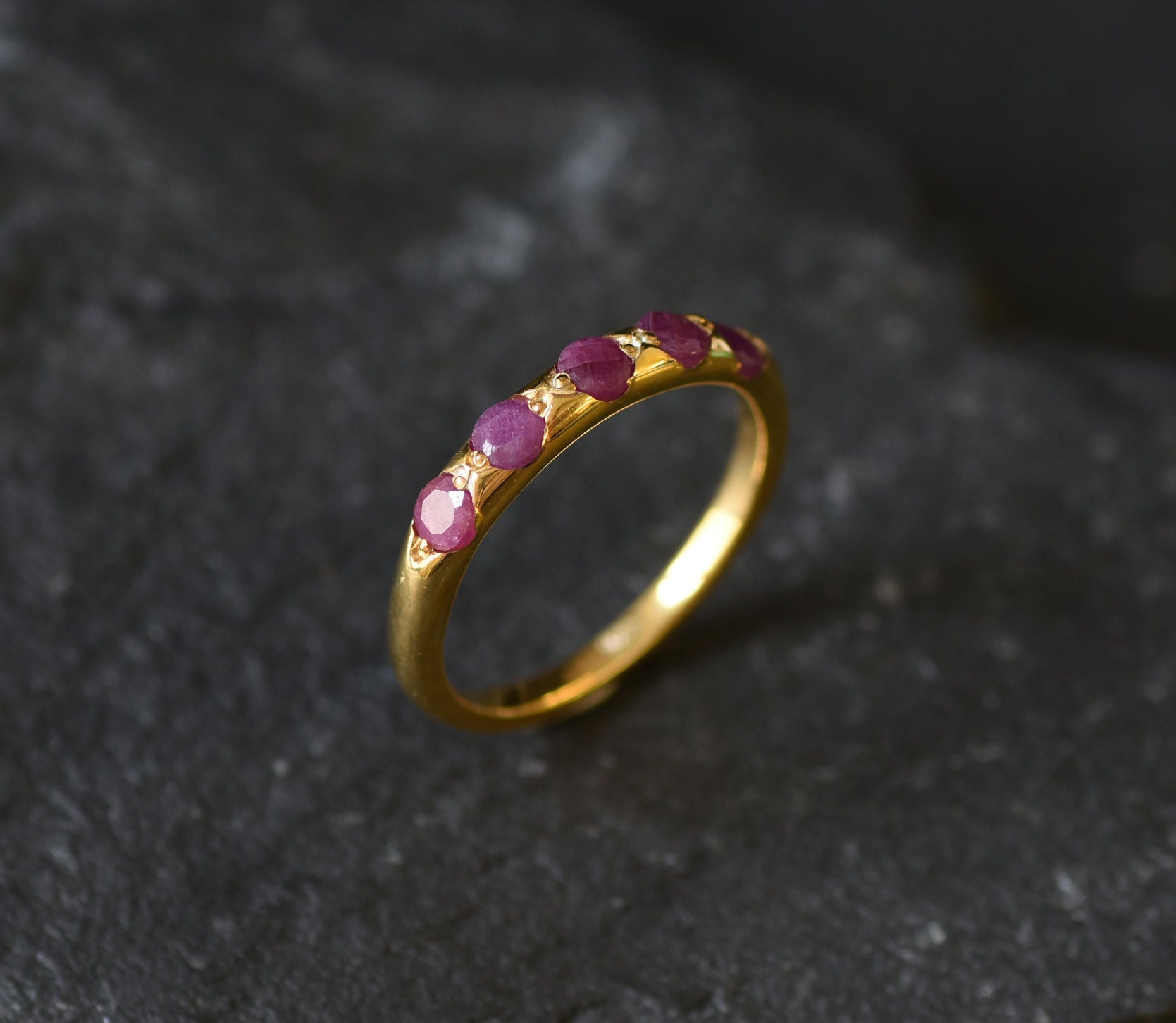 Gold Ruby Band Natural Ruby Ring July Birthstone Stackable | Etsy