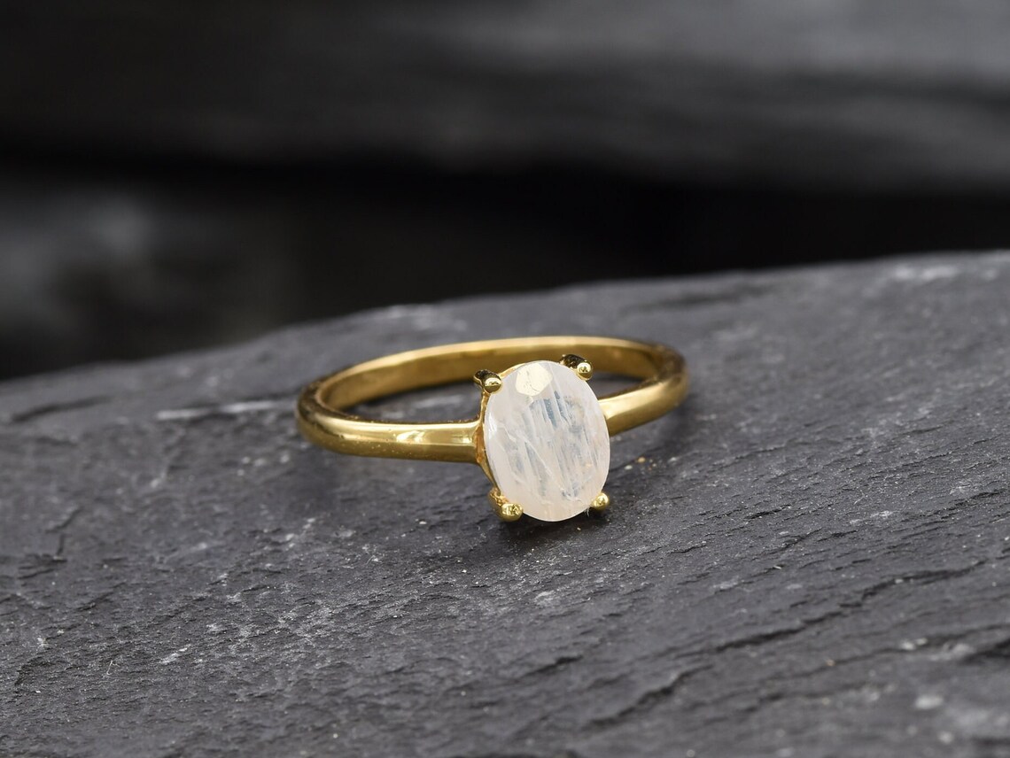 Gold Mondstein Ring Gold Solitär Ring Natürlicher Mondstein | Etsy