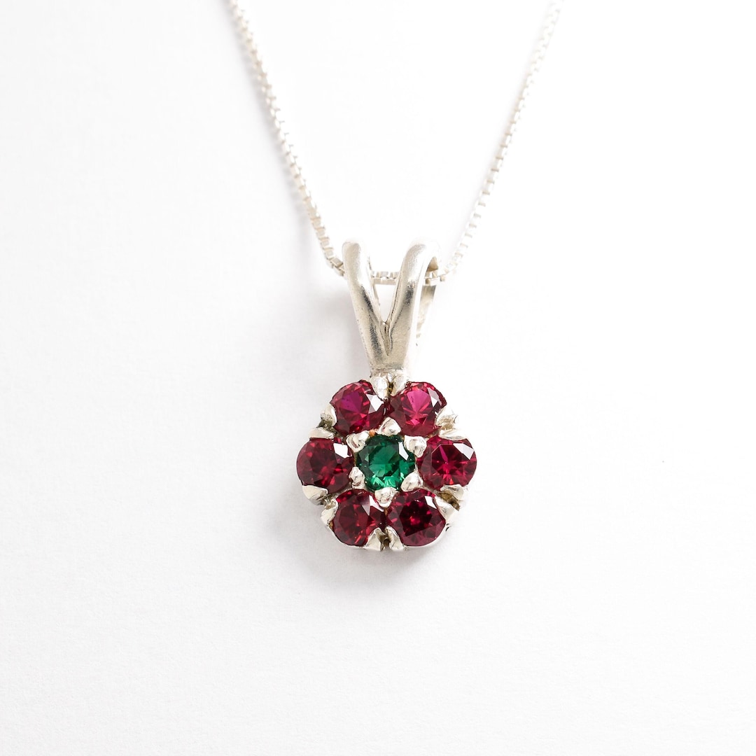 Daisy Ruby Pendant, Created Ruby, Red Flower Necklace, Emerald Flower ...