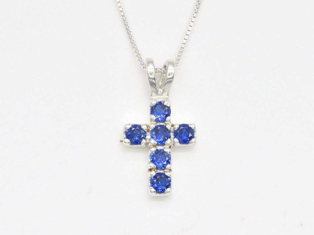 Sapphire Cross Pendant, Blue Cross Necklace, Symbolic Pendant, Silver ...
