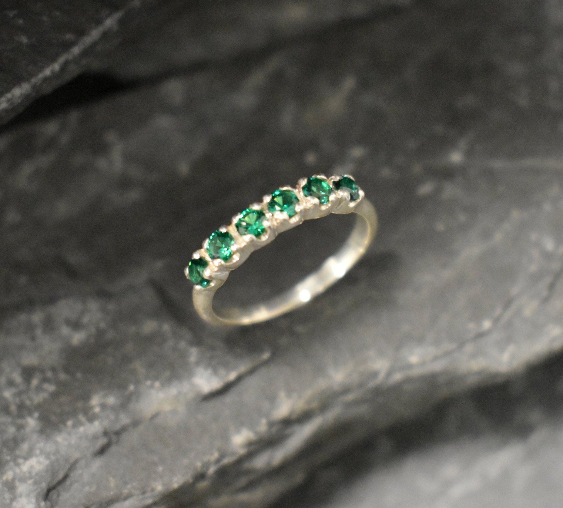 Created Emerald Ring Created Emerald Half Eternity Ring | Etsy