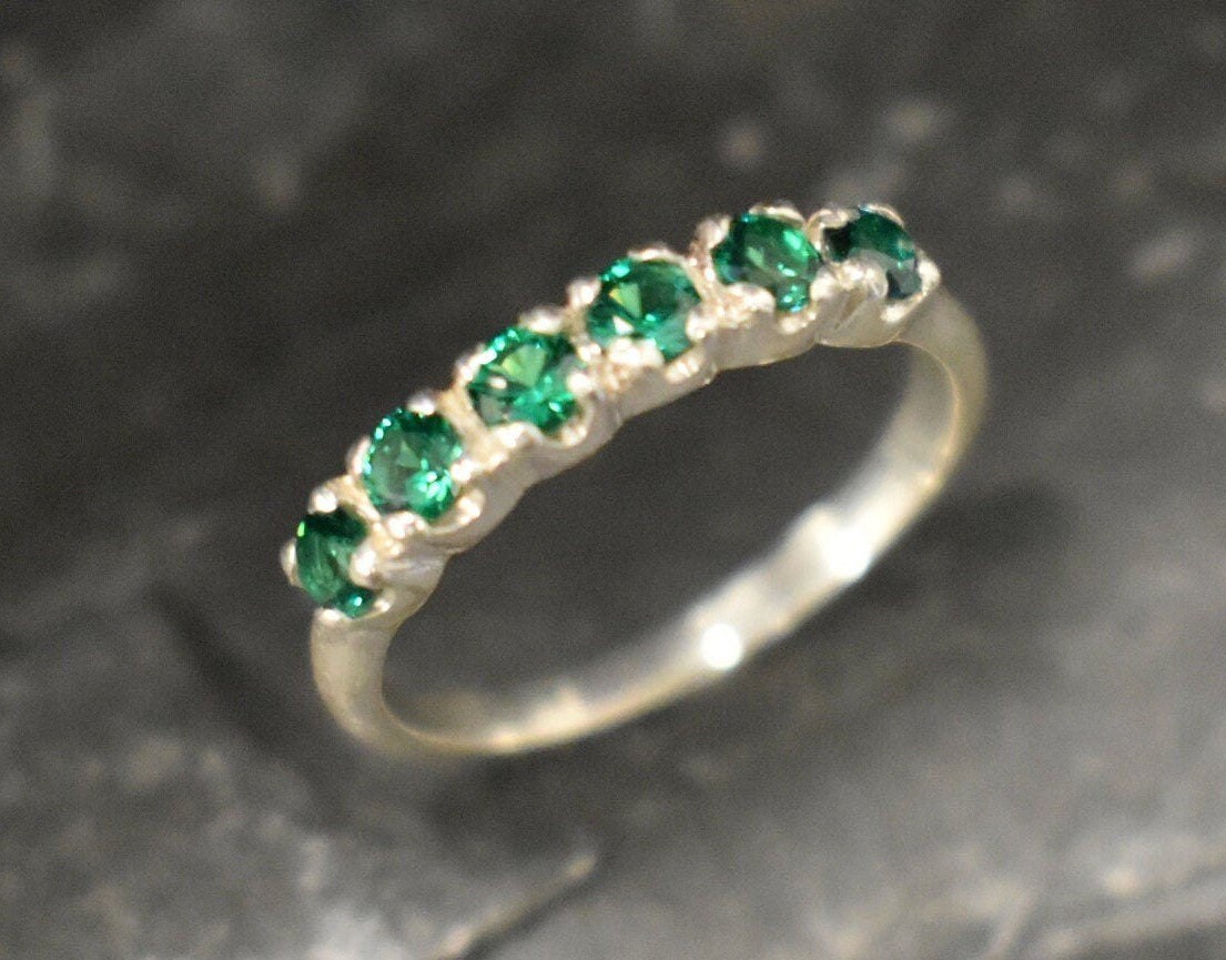 Created Emerald Ring Created Emerald Half Eternity Ring - Etsy UK