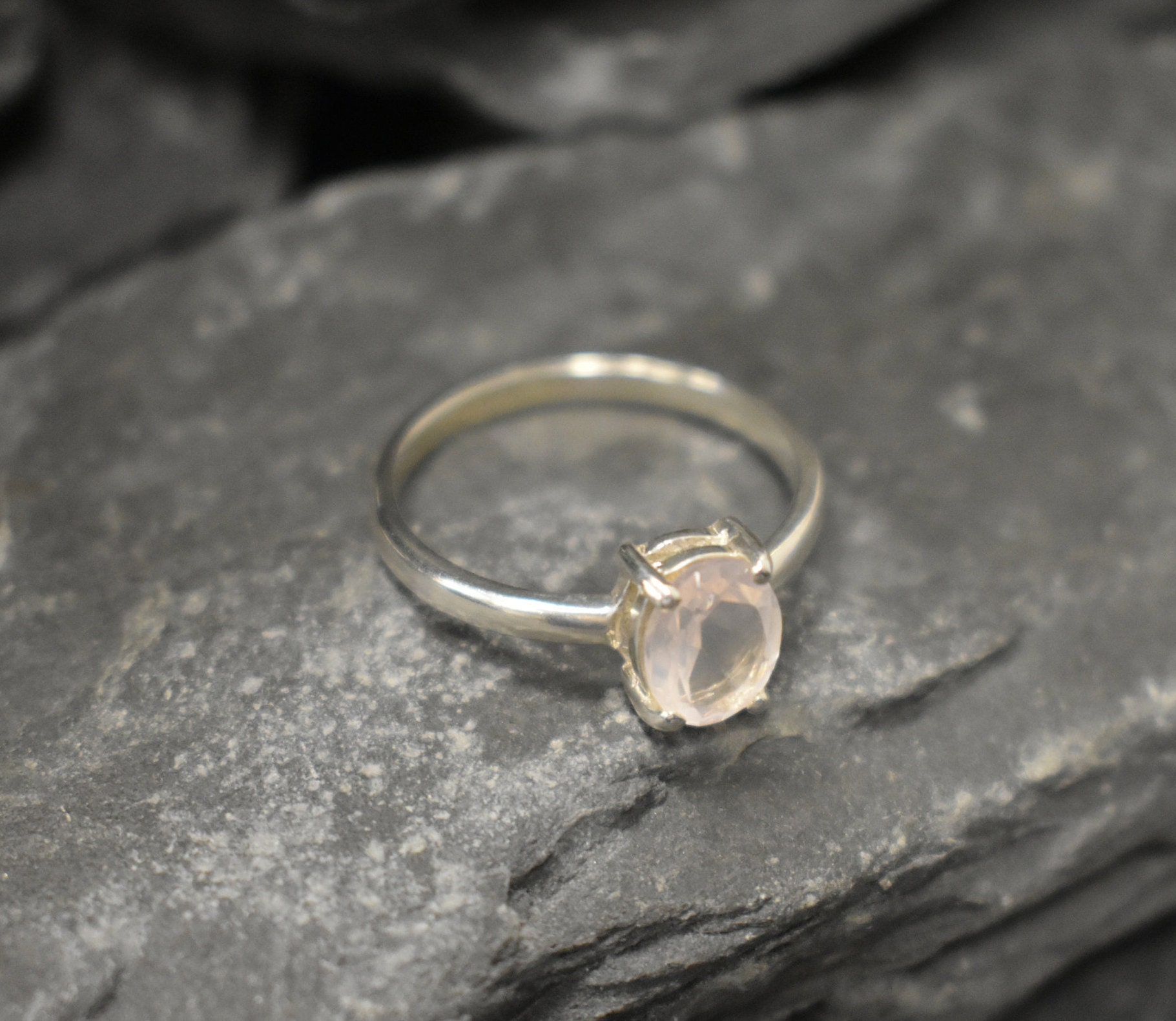Rose Quartz Ring Natural Rose Quartz Solitaire Ring Dainty | Etsy