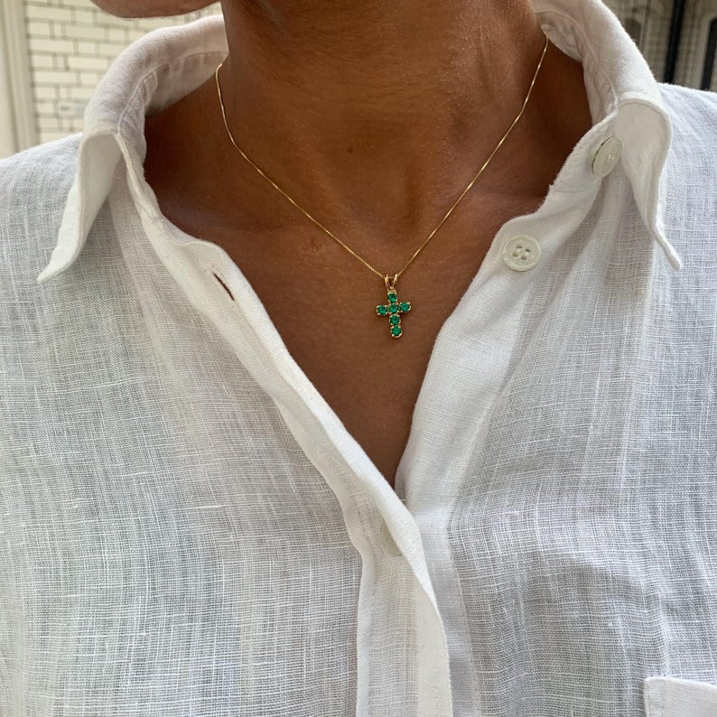 Gold Emerald Cross Pendant, Created Emerald, Gold Emerald Necklace ...
