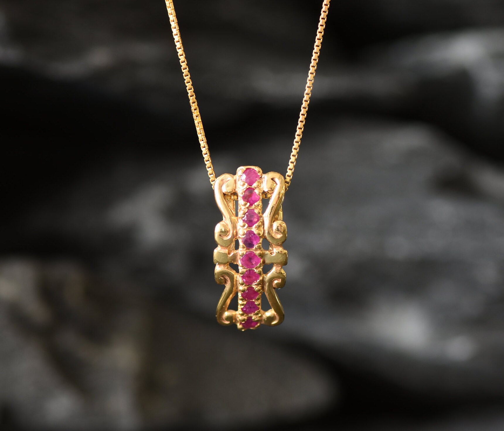 Gold Ruby Pendant Antique Pendant Natural Ruby Vertical | Etsy