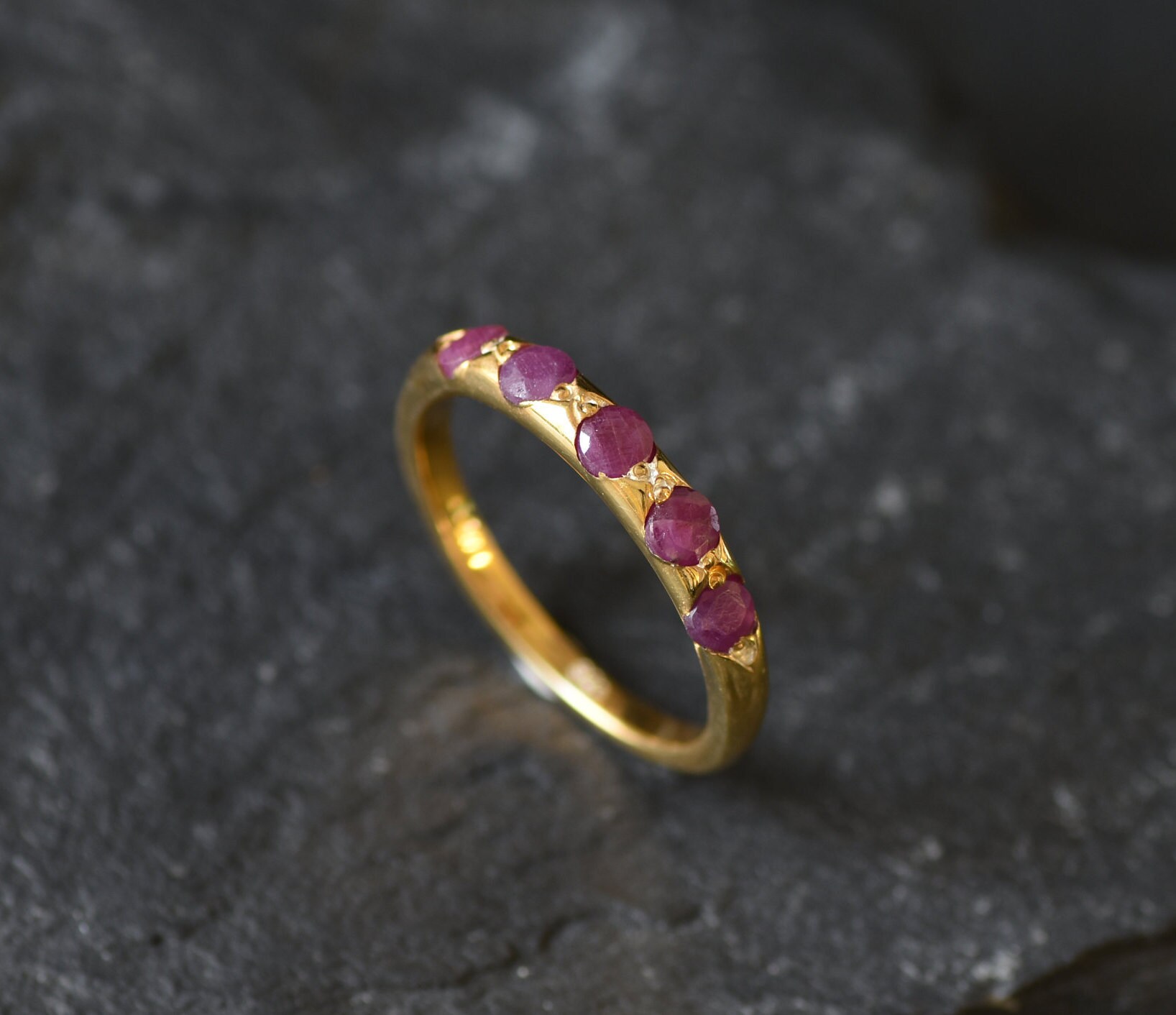 Gold Ruby Band Natural Ruby Ring July Birthstone Stackable | Etsy