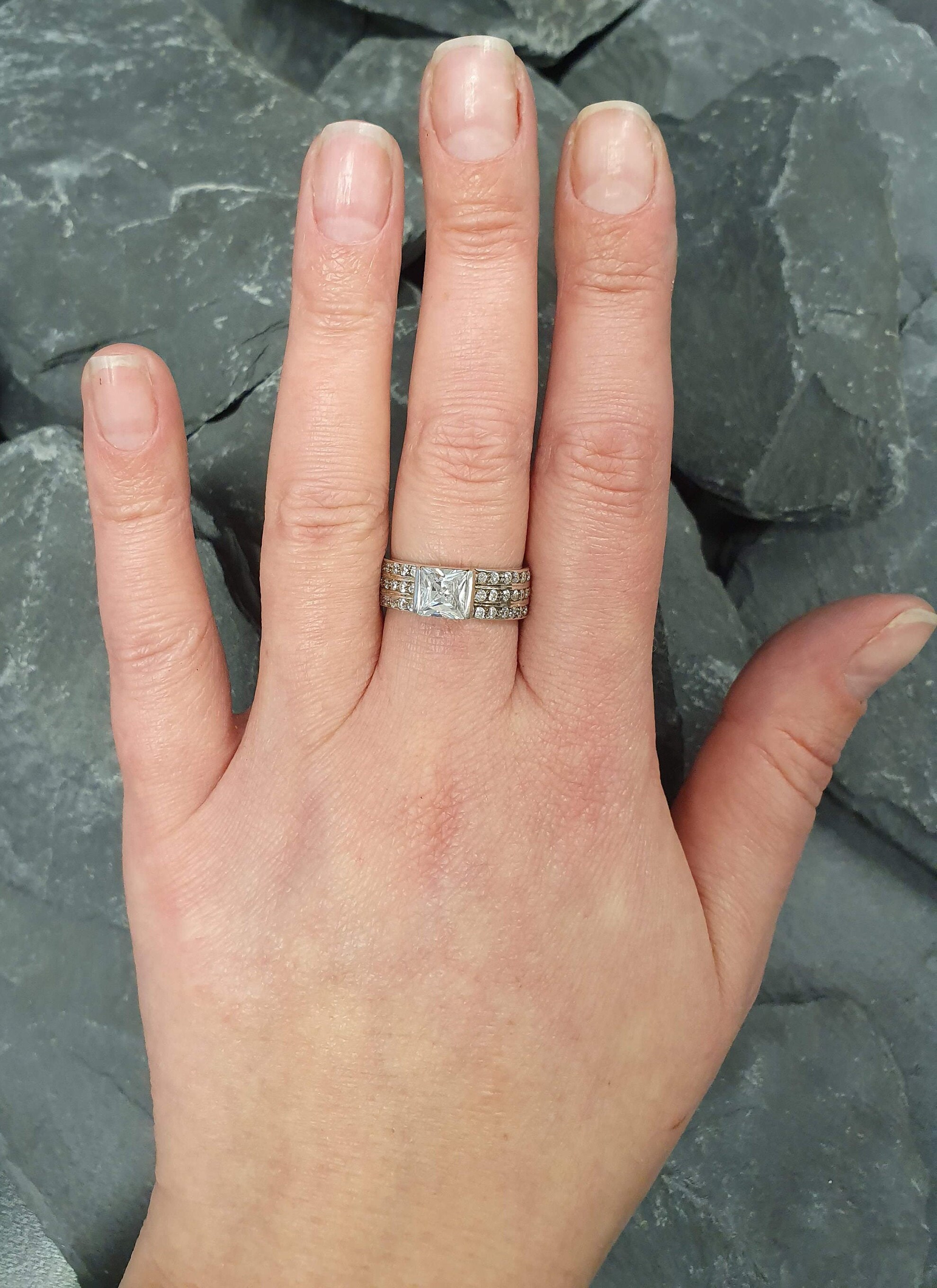 Diamond Square Ring Created CZ Diamond Thick Triple Band | Etsy