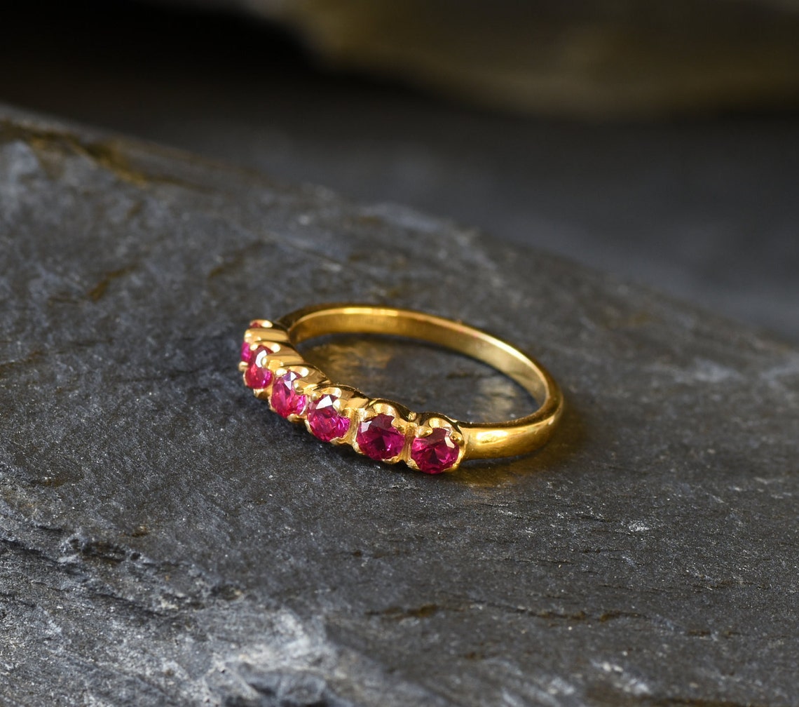 Gold Ruby Ring Created Ruby Stackable Ring Gold Ruby Band | Etsy UK