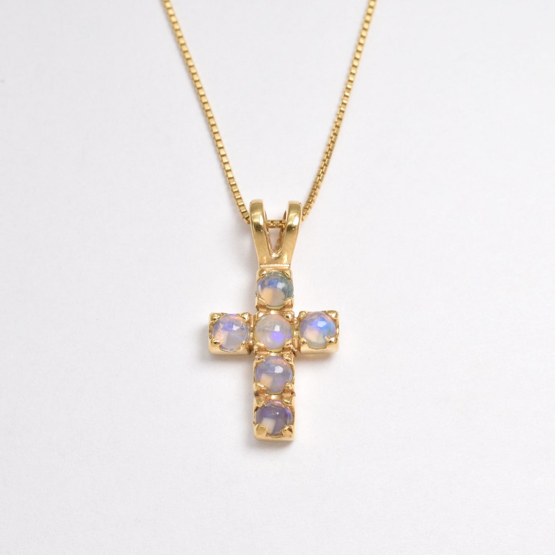 Opal Cross Pendant, Natural Opal, Gold Opal Necklace, Fire Opal Pendant ...
