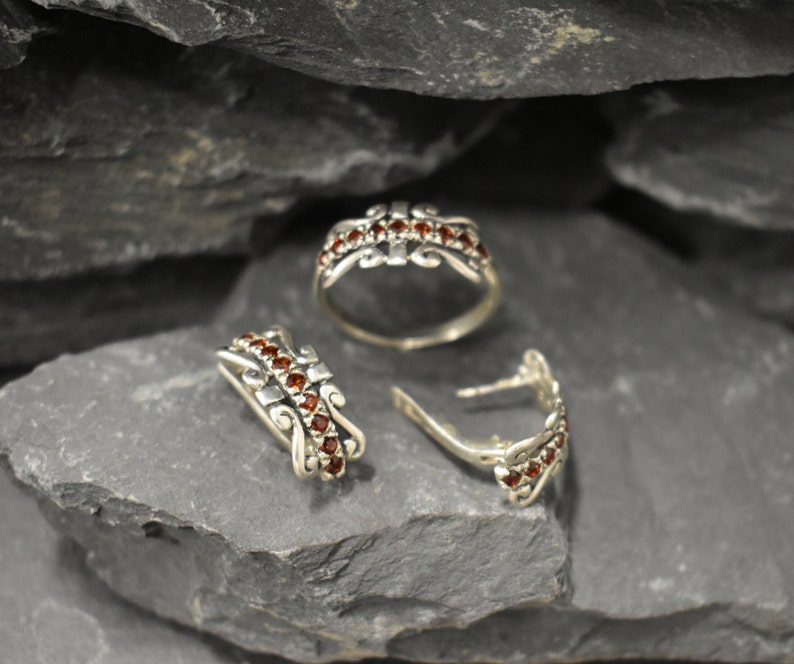 Garnet Tiara Ring Natural Garnet Crown Band January - Etsy