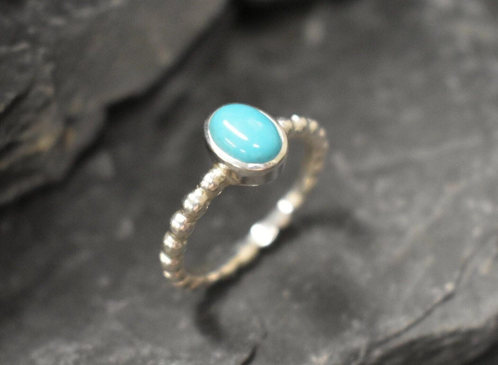Oval Turquoise Ring, Natural Turquoise Ring, Silver Bubble Band ...