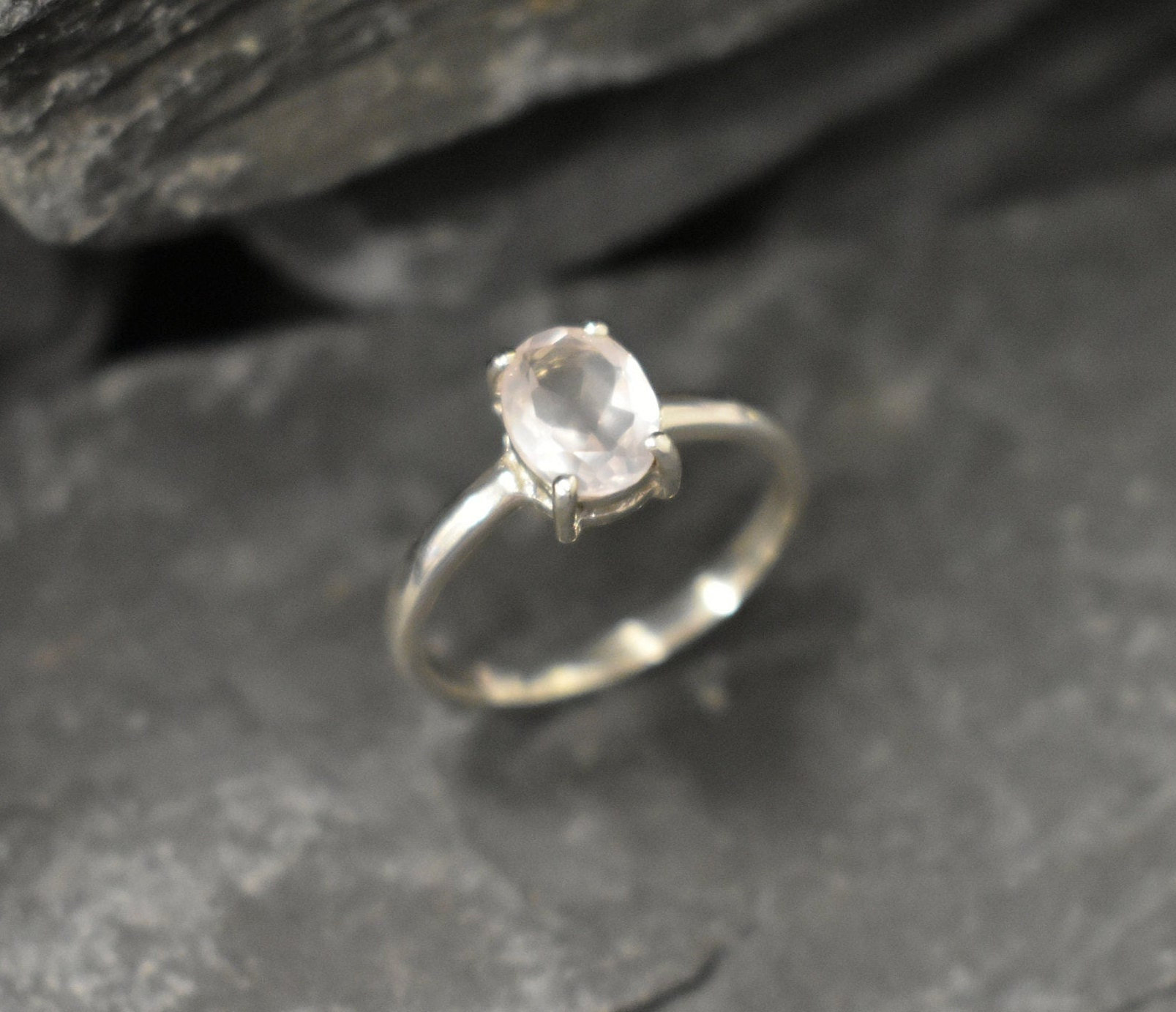 Rose Quartz Ring Natural Rose Quartz Solitaire Ring Dainty | Etsy