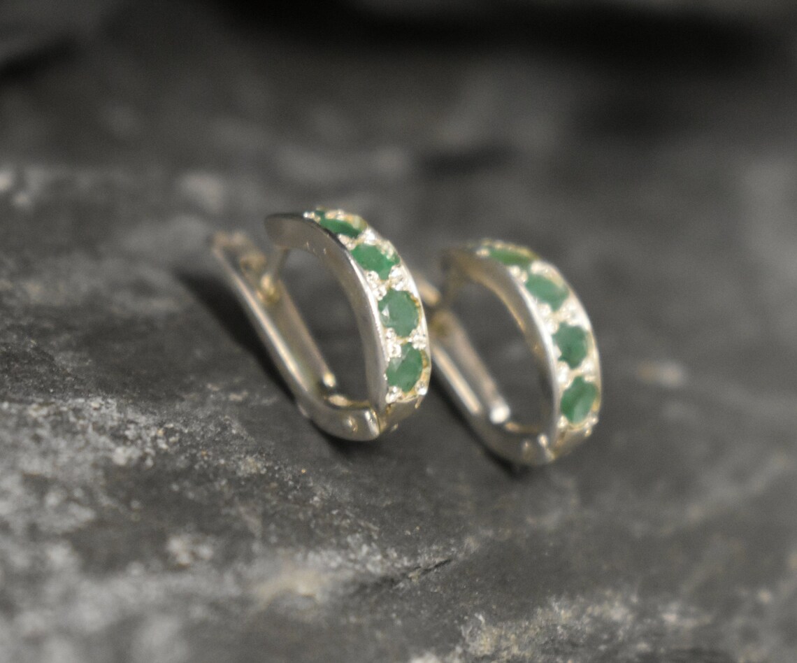 Emerald Earrings Natural Emerald Huggies Dainty Huggies | Etsy