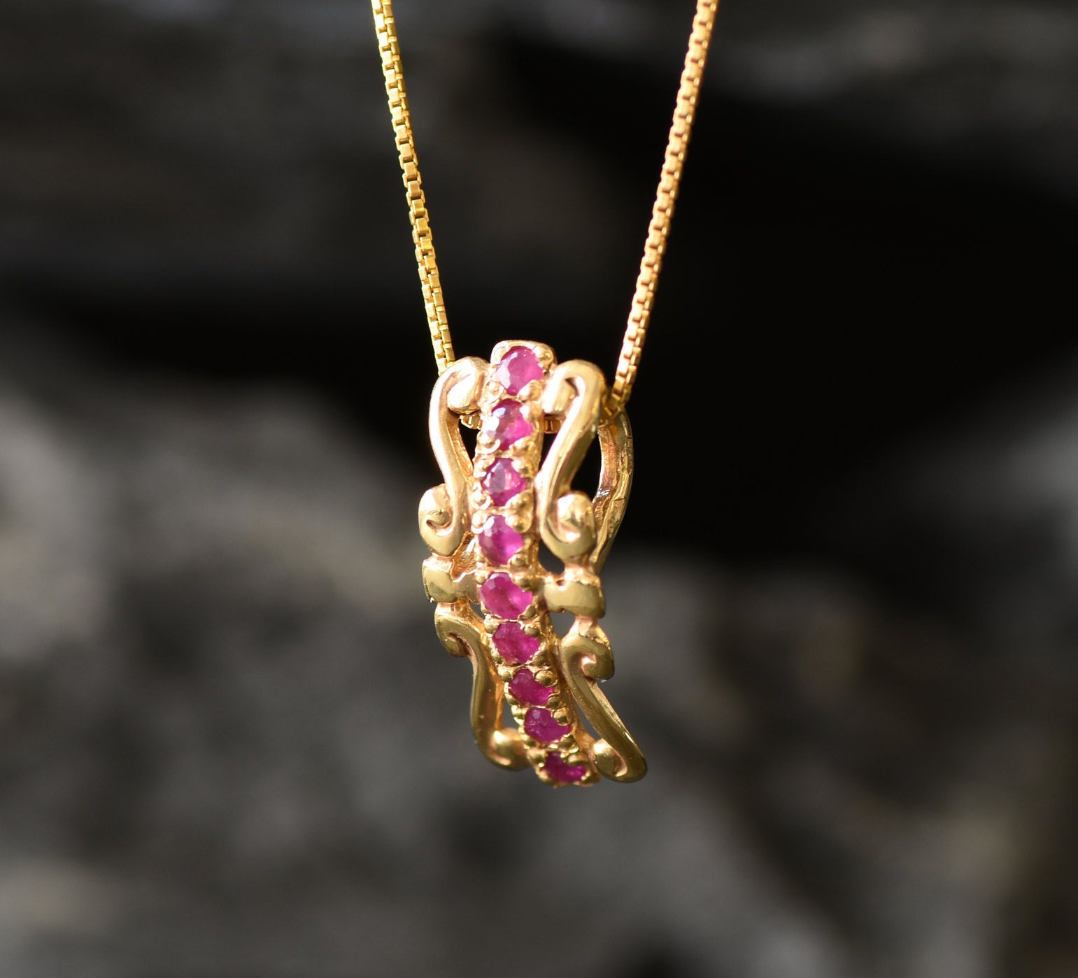 Gold Ruby Pendant Antique Pendant Natural Ruby Vertical | Etsy