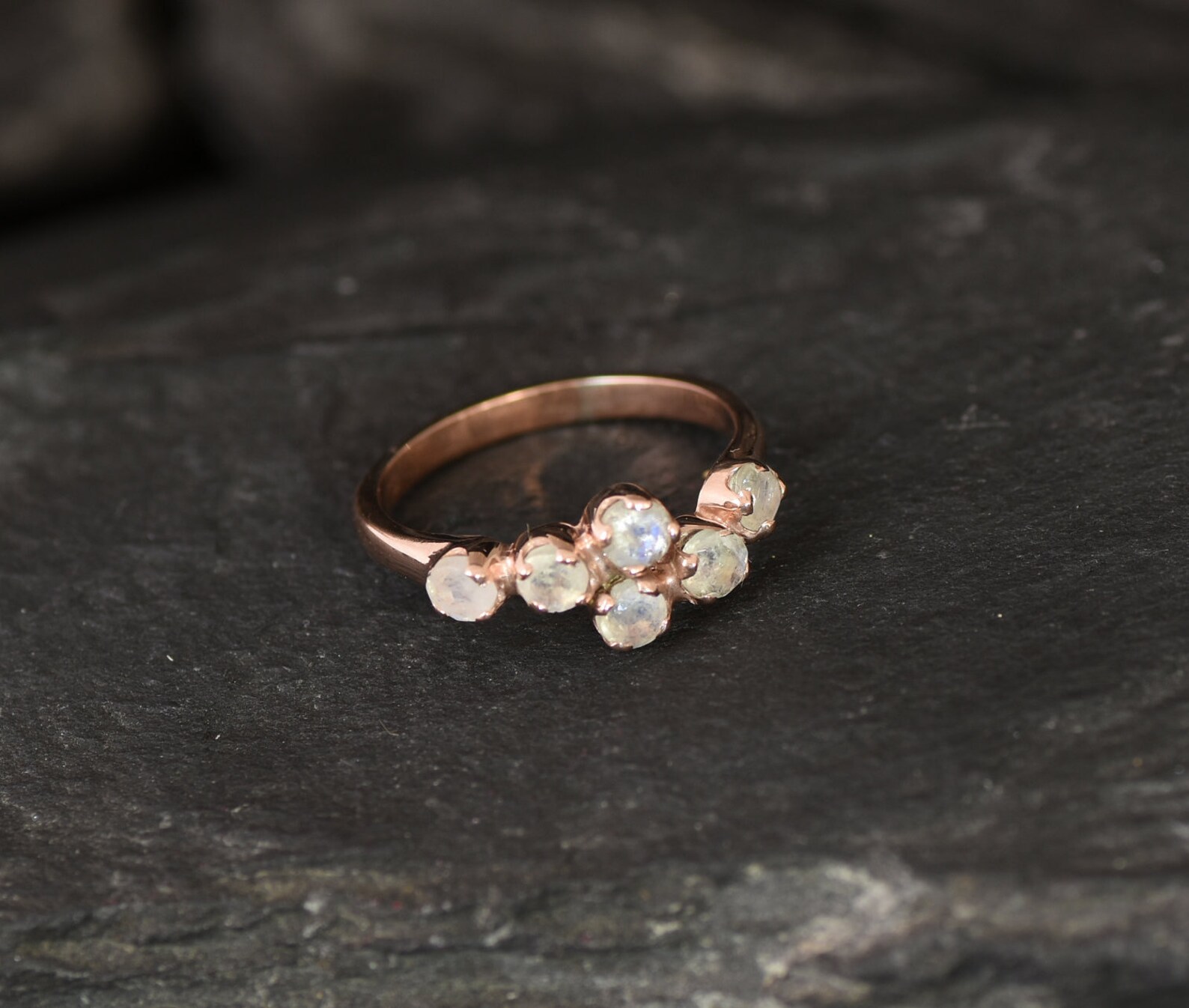 Moonstone Band Rose Gold Ring Natural Rainbow Moonstone | Etsy UK