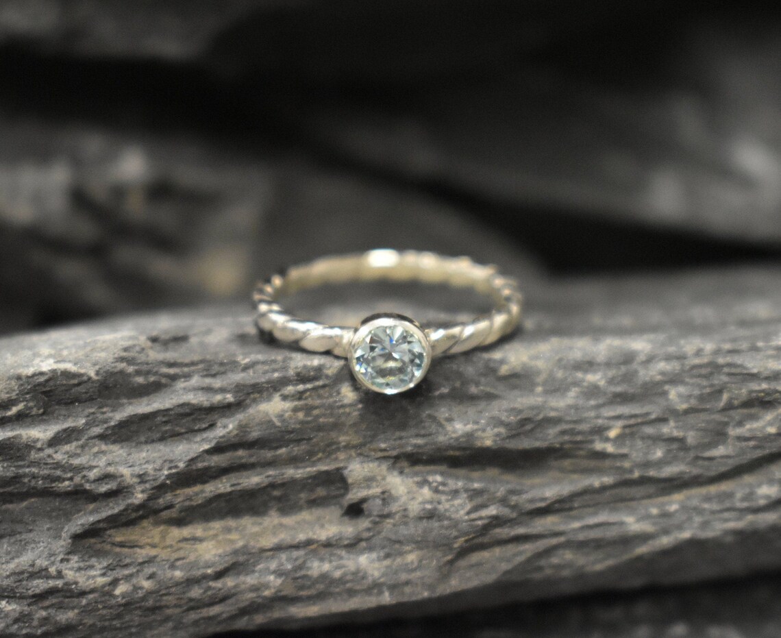 Aqua Ring Created Aquamarine Solitaire Ring Dainty Ring - Etsy
