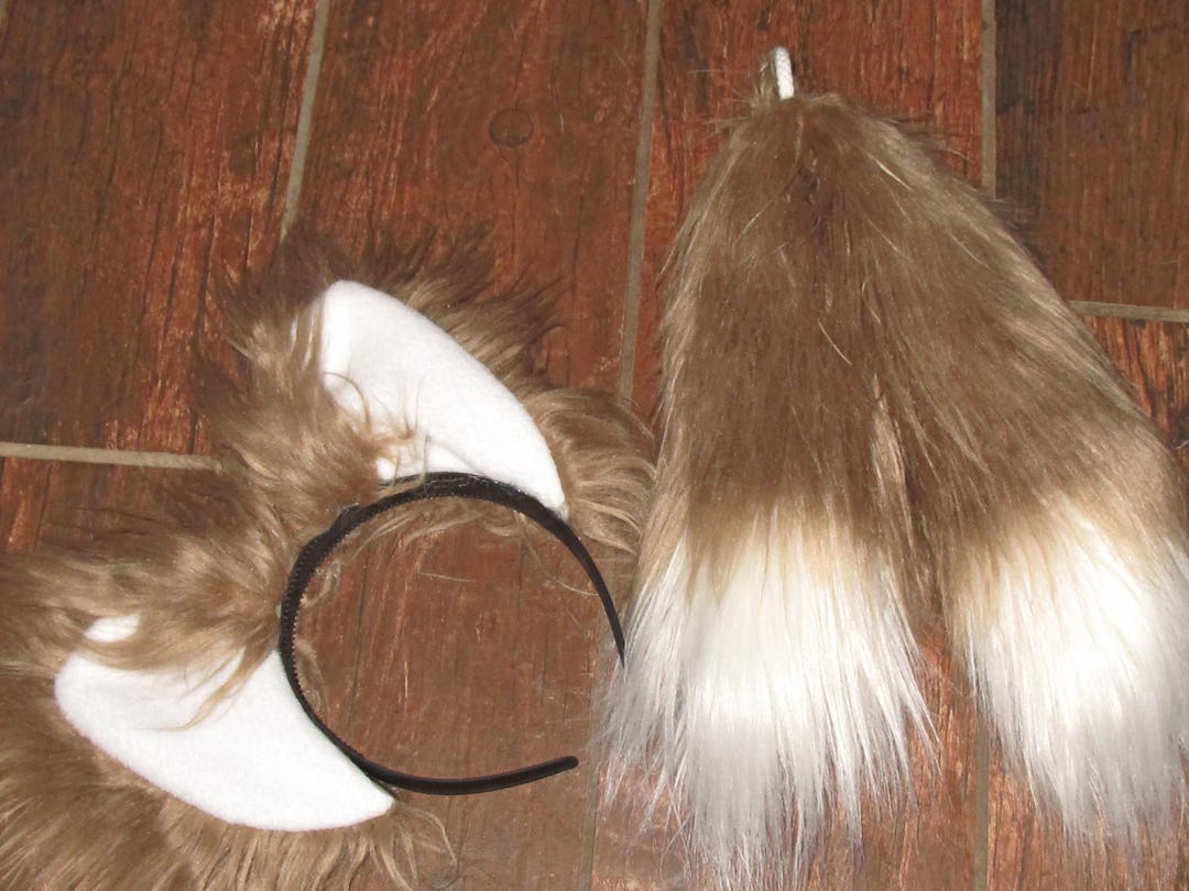 Sonic Miles Beige White Tails Faux Fur Ears on Headband or Clips, 10 ...