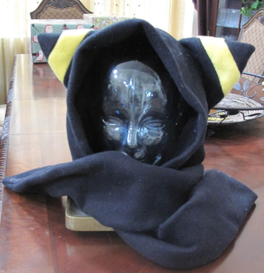 Umbreon Pokemon Yellow Black Fleece Ear Scarf Hoodie or Scarf Hoodie ...