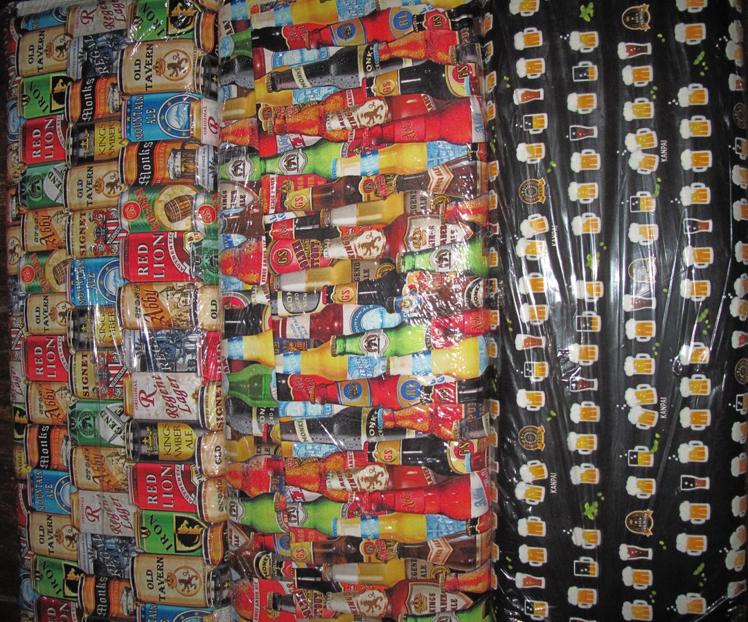 Beer Bottles & Beer Cans 100% Cotton Fabric Sold by Quarter, Half Yard ...