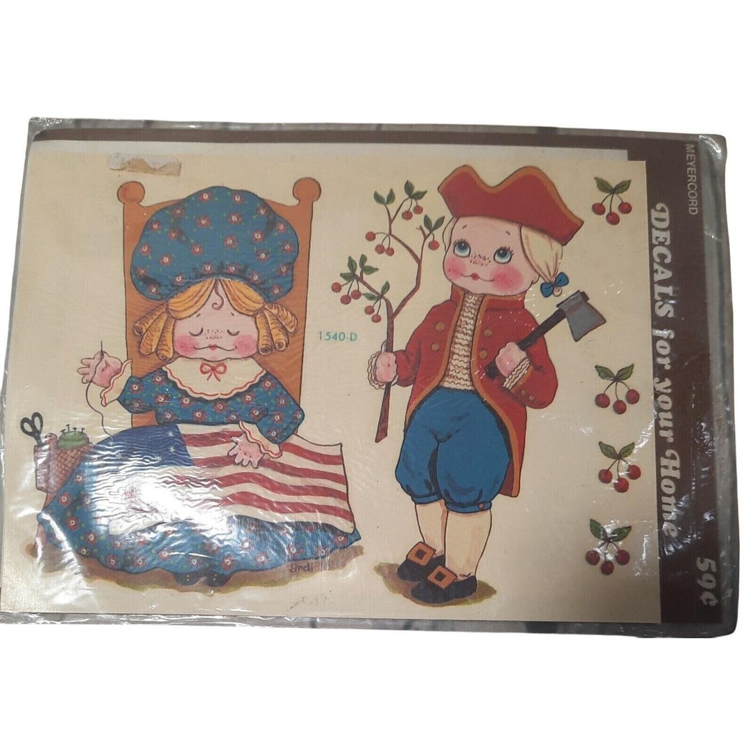 VTG Meyercord Decal 1540-D Betsy Ross & George Washington Flag Cherry ...
