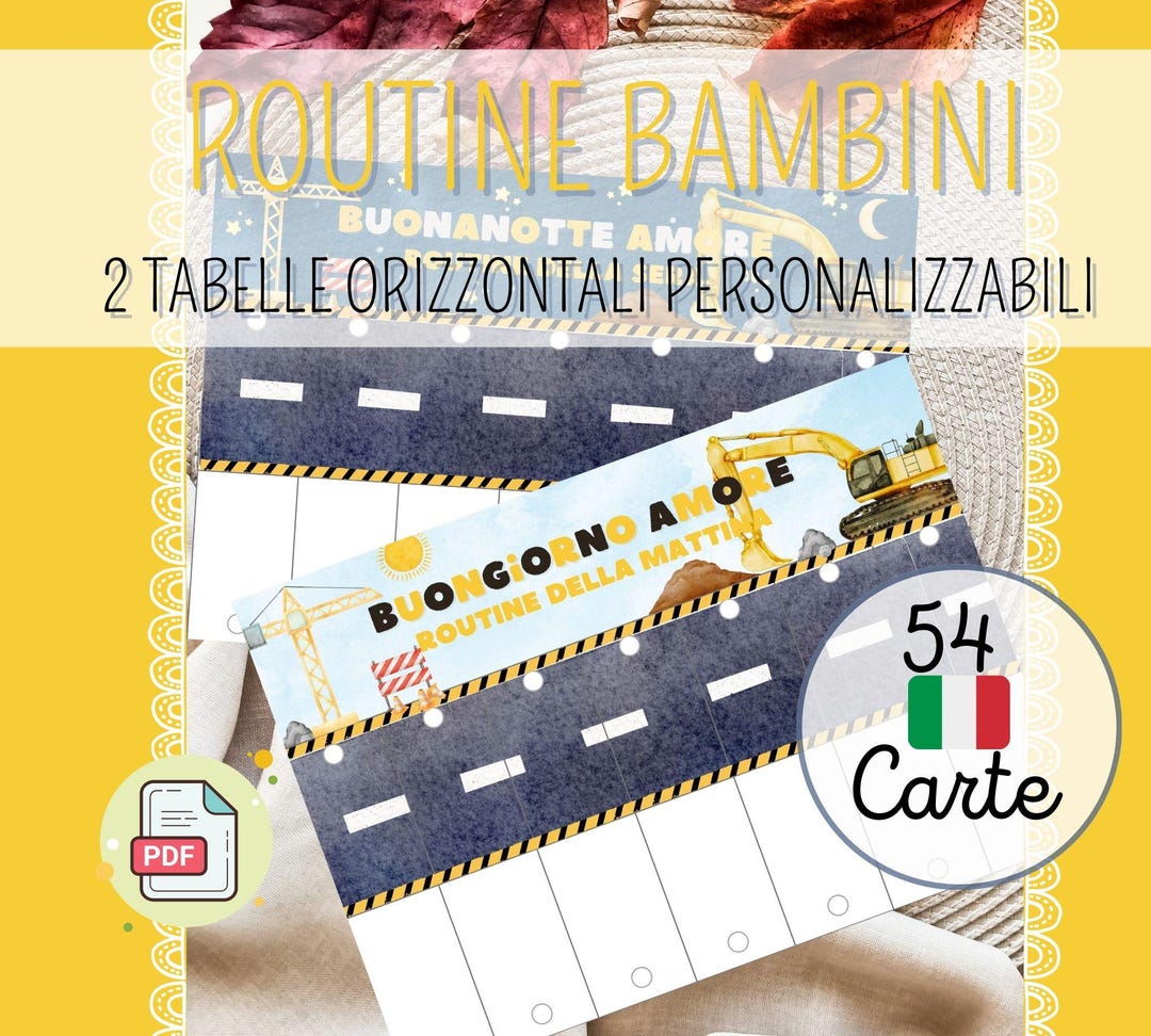 Italian Daily Routine Chart, Construction Theme, Kids Visual Schedule ...