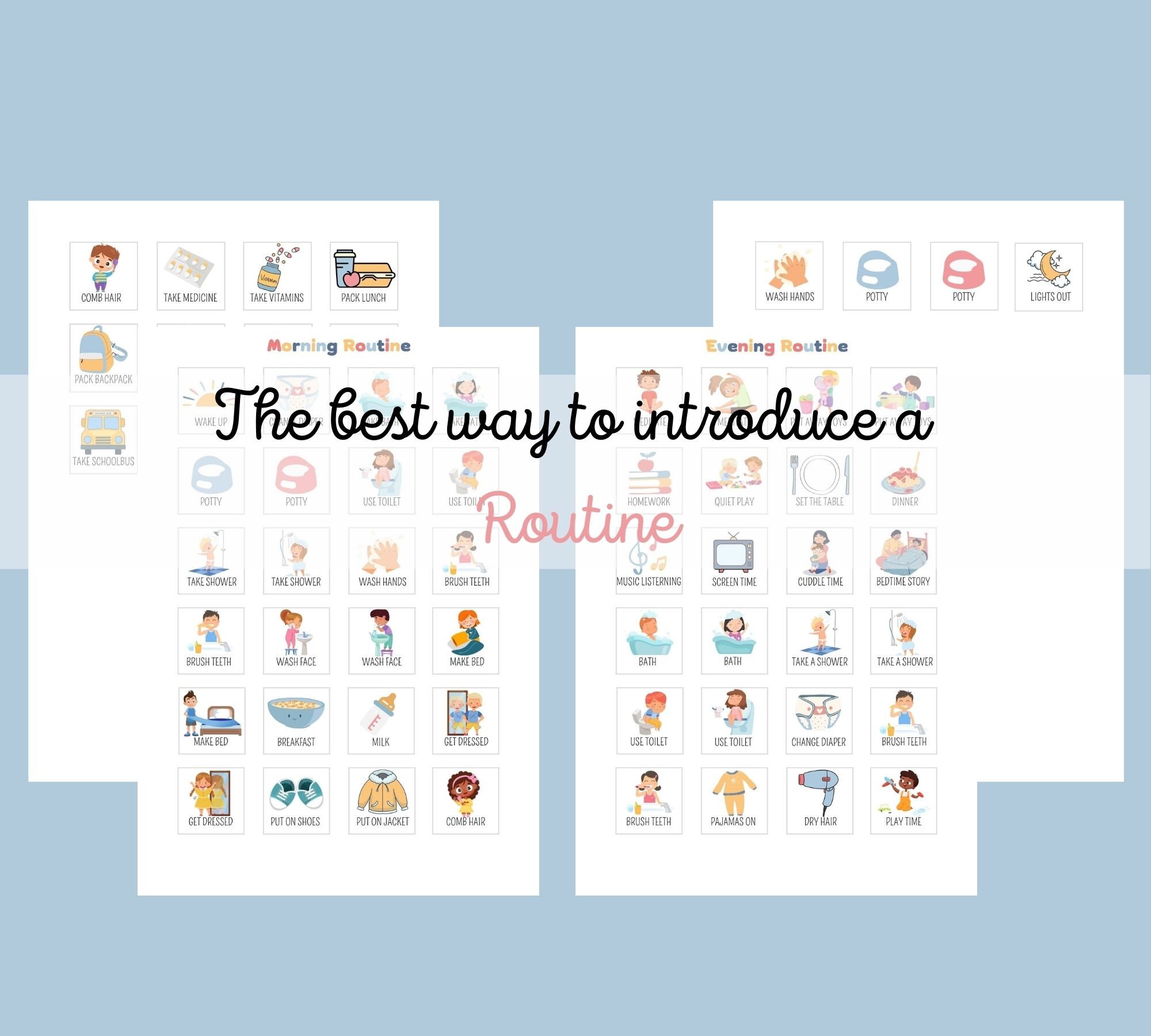 KIDS ROUTINE, Toddler Daily Routine Chart, Morning and Evening ...