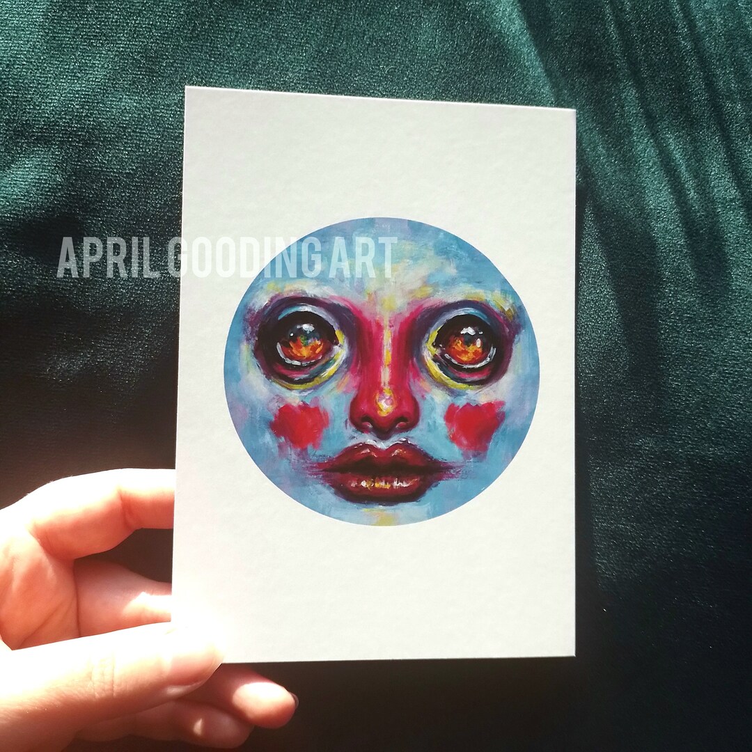A6 Expressive Portrait Print Surrealist Face Colourful Artwork Mini ...