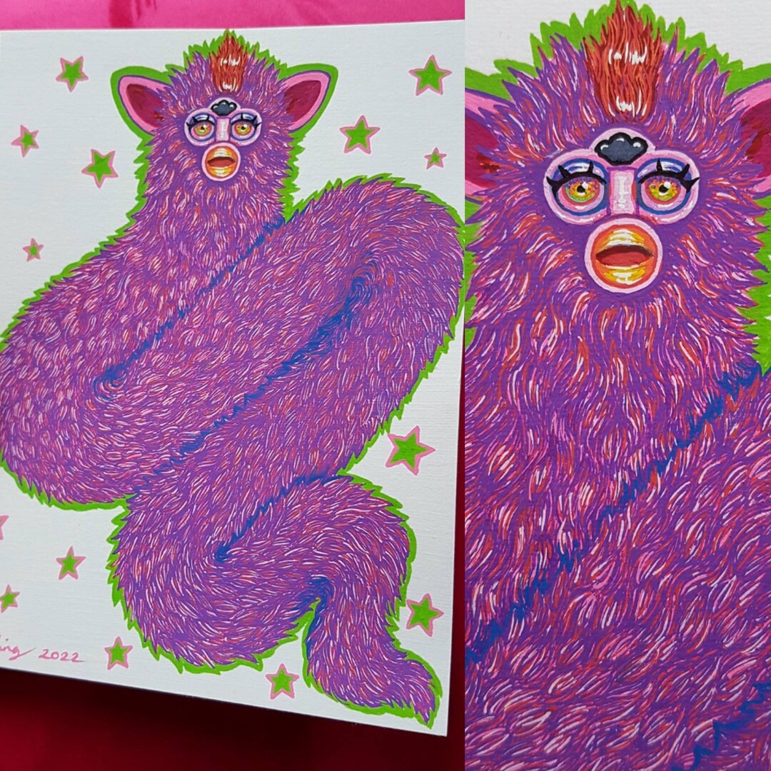 Halloween Original Long Furby Illustration 90s Nostalgia Art Creepy Toy ...