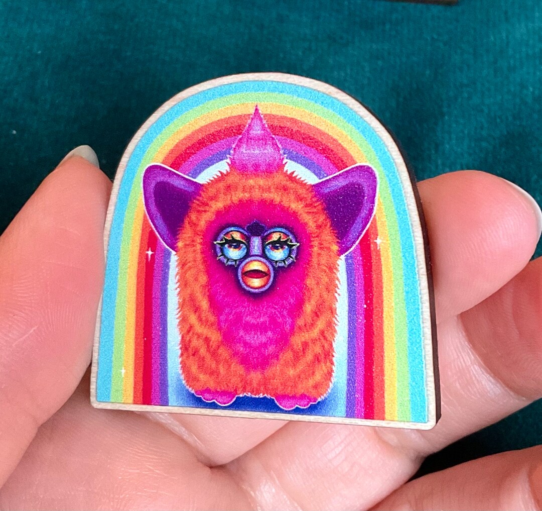 Rainbow Furby Wooden Pin Badge 80s/90s Toy Design Kidcore Accessories ...