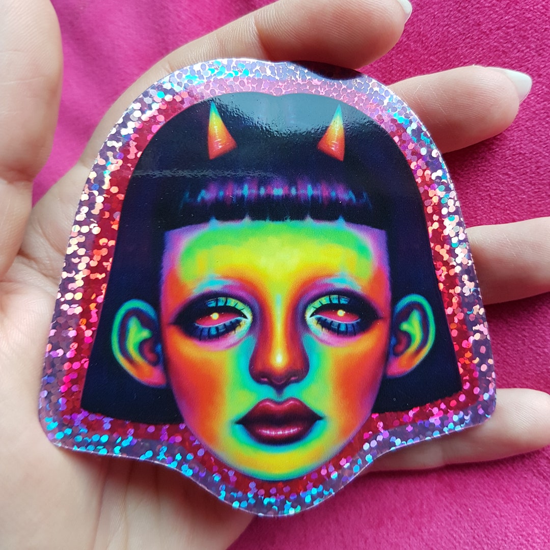 Glitter Rainbow Devil Girl Sticker Waterproof and Dishwasher - Etsy