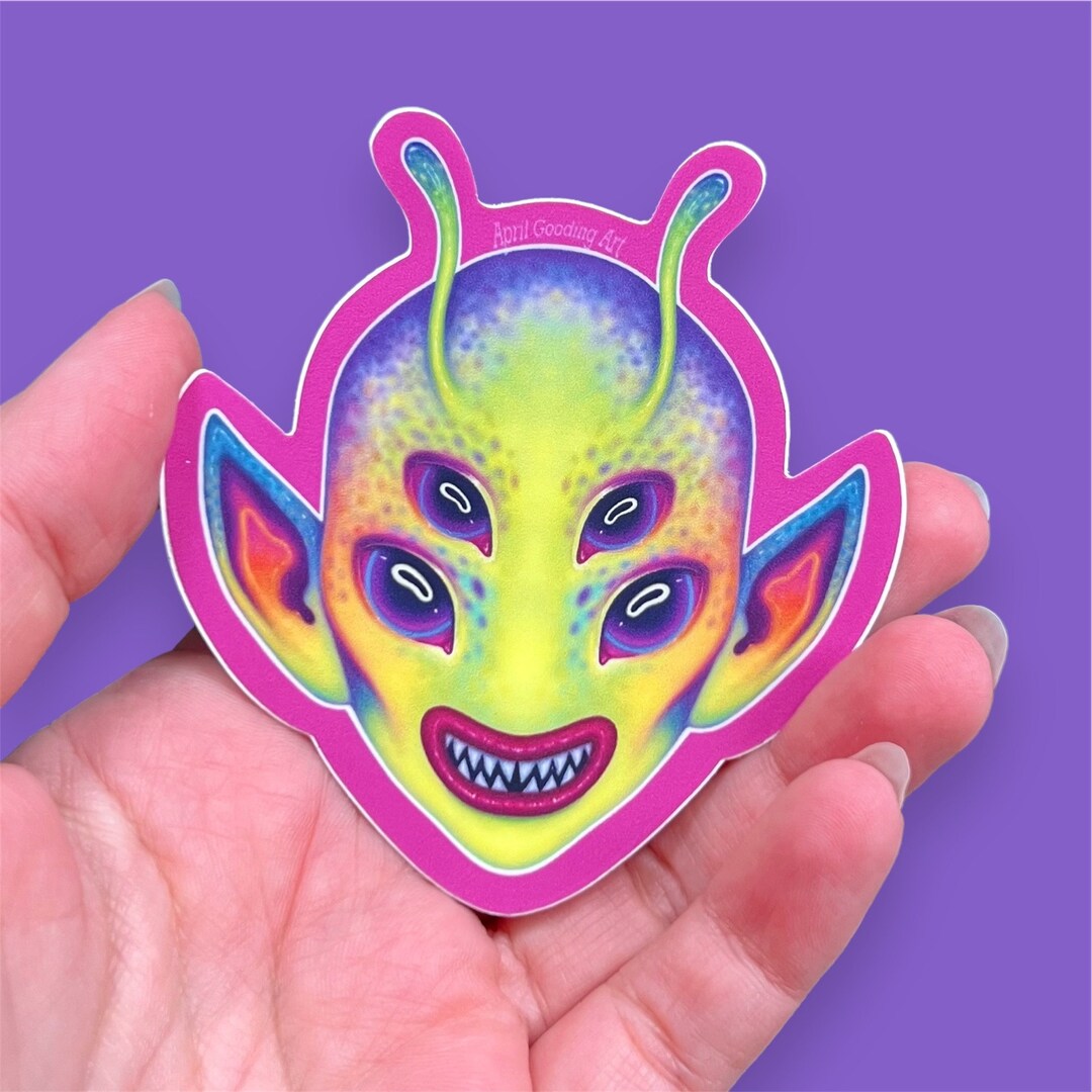 Die Cut Alien Sticker - Waterproof Vinyl - Cosmic Art - Matte Finish ...