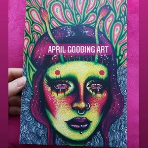 Psychadelic Alien Girl Art Print - Funky Wall Art - A5 Recycled Silk ...
