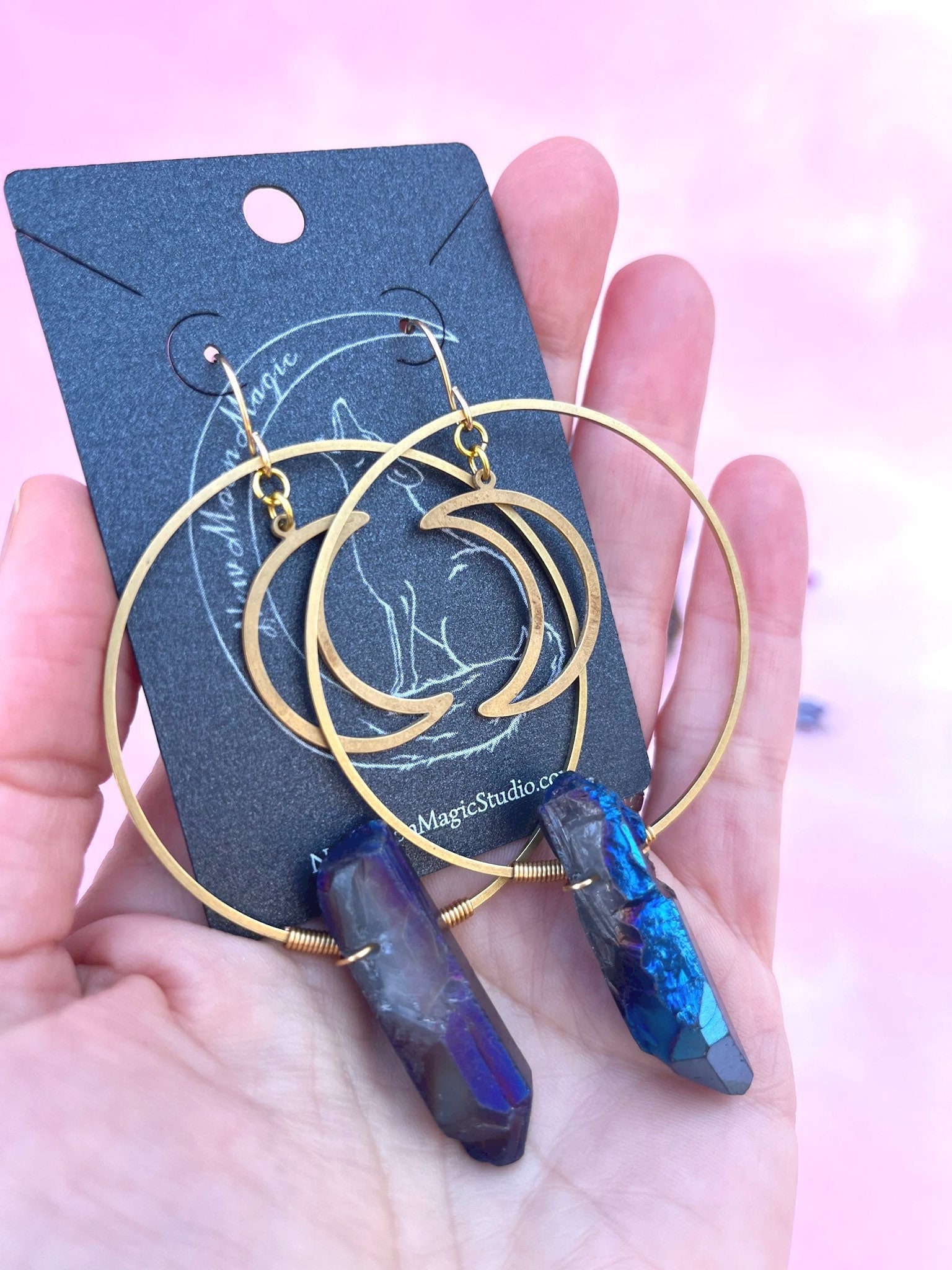 Mystery of the Moon Iridescent Quartz Hoops
